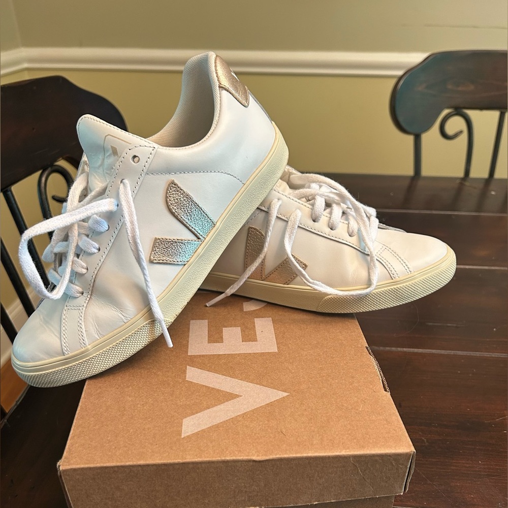 Veja Esplar Women’s Sneakers. White Leather With Gold… - Gem